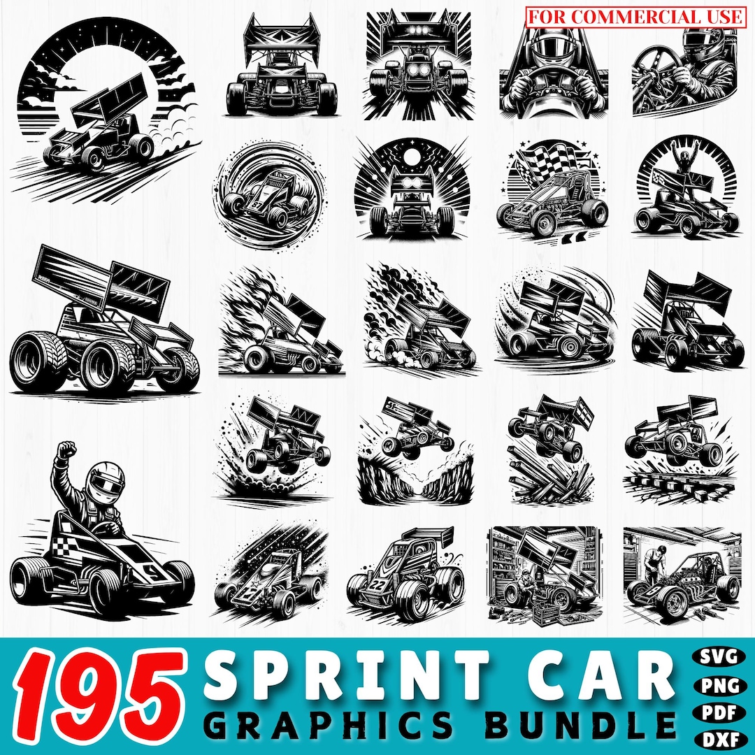 195 Sprint Car SVG Bundle | Dirt Track Racing Dxf Files | Race Car ...