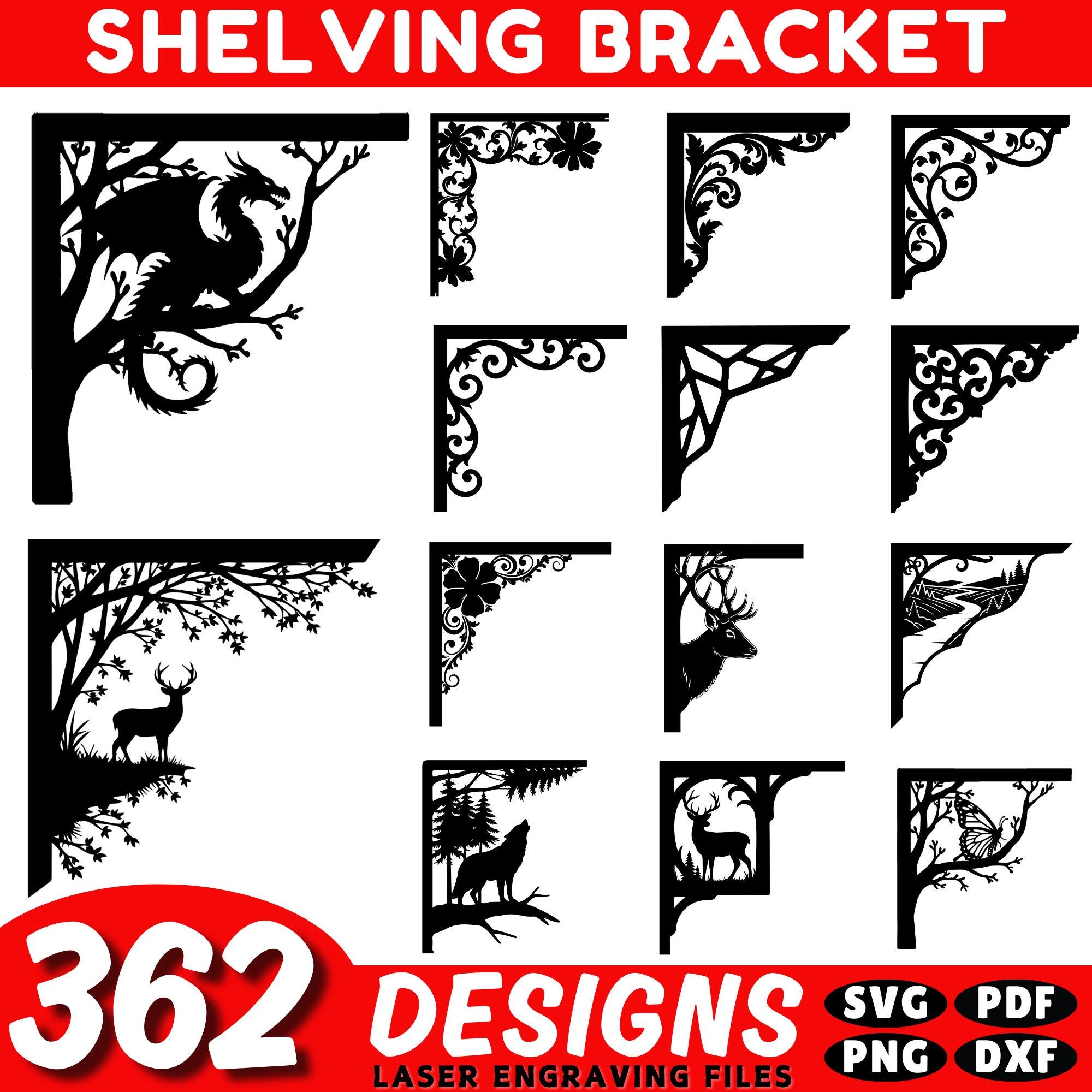 362 Shelf Bracket Laser Cut SVG Bundle: Decorative Shelf Support Design ...