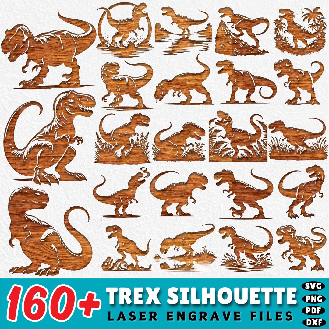 Laser Engraving Files 160+ T-rex DXF Files | Dinosaur Silhouette SVG ...