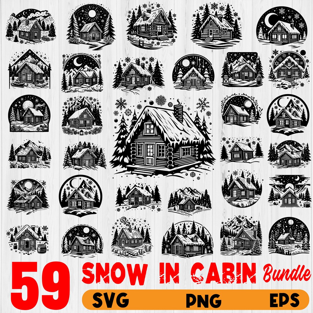 Snow in a Cabin Vector Bundle, 59 Designs Files for Cut File, , Digital ...