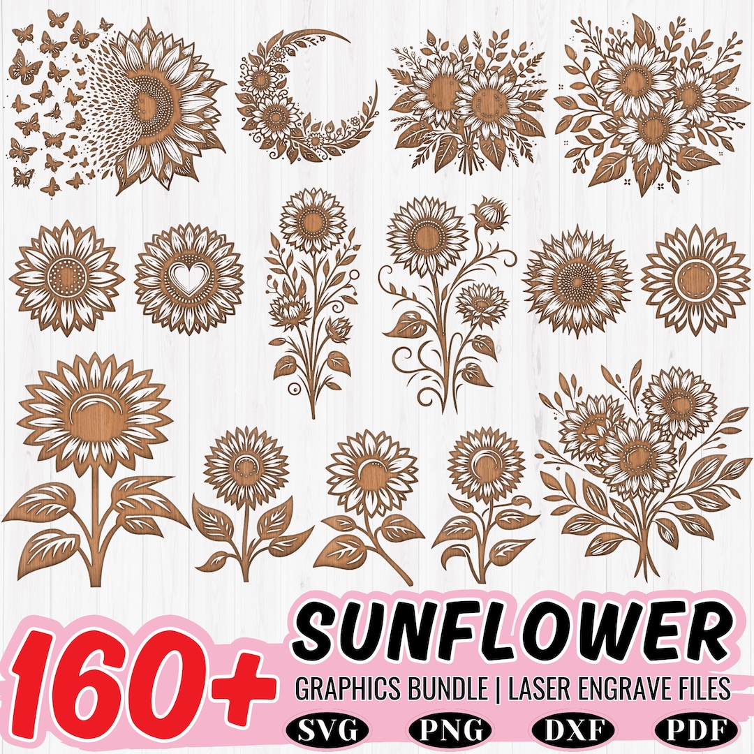 Laser Engraving Files 160+ Sunflower Dxf Bundle | Floral Laser Cut ...