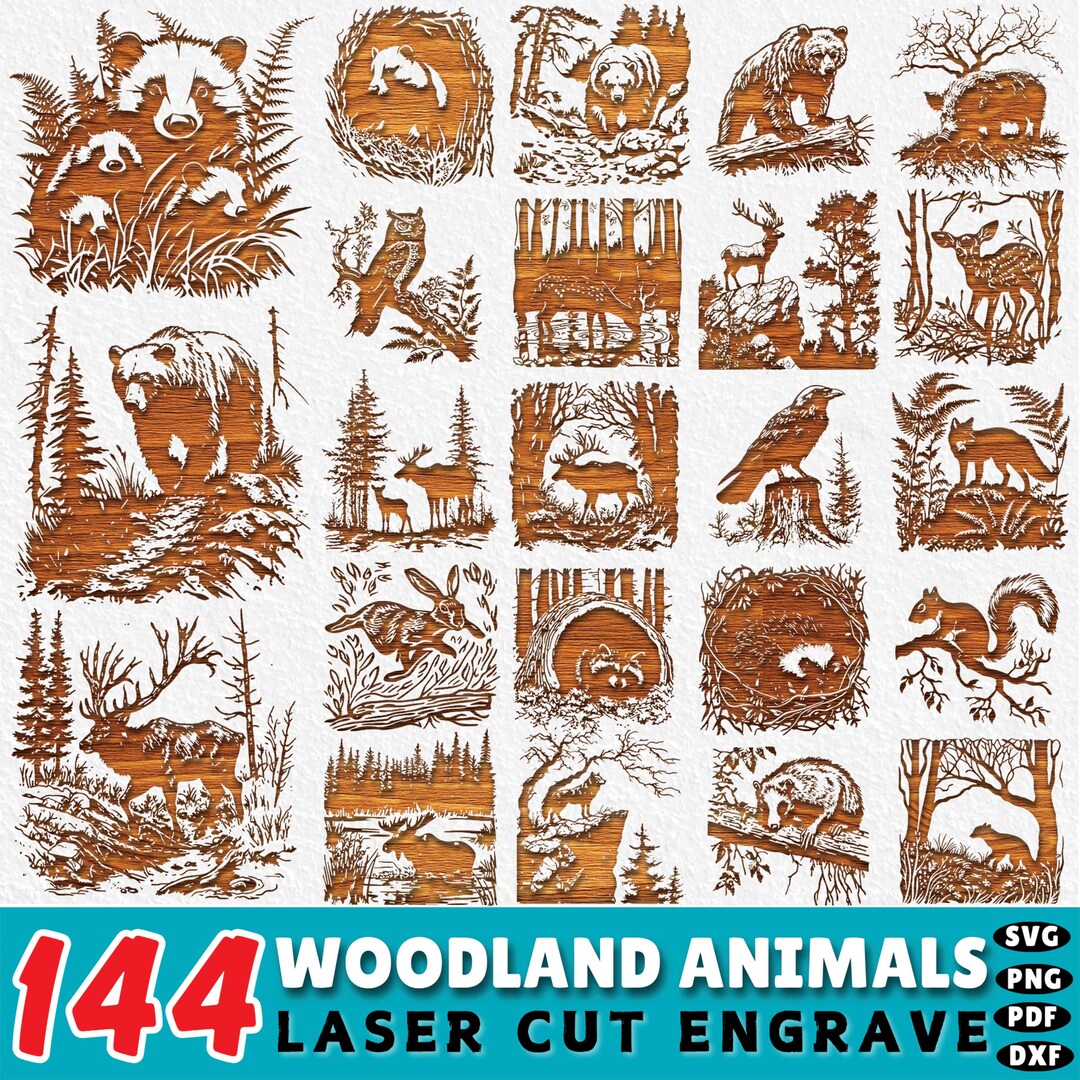 Woodland Animals SVG Bundle: Deer, Fox, Raccoon Silhouettes (digital ...