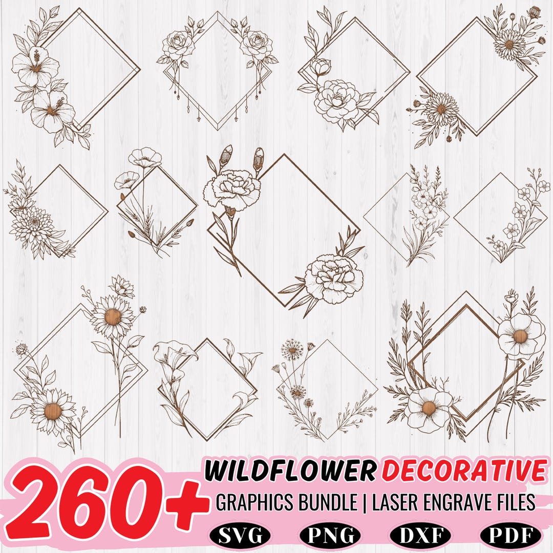 Laser Engraving Files 260+ Wildflower Decorative Dxf Bundle | Floral ...