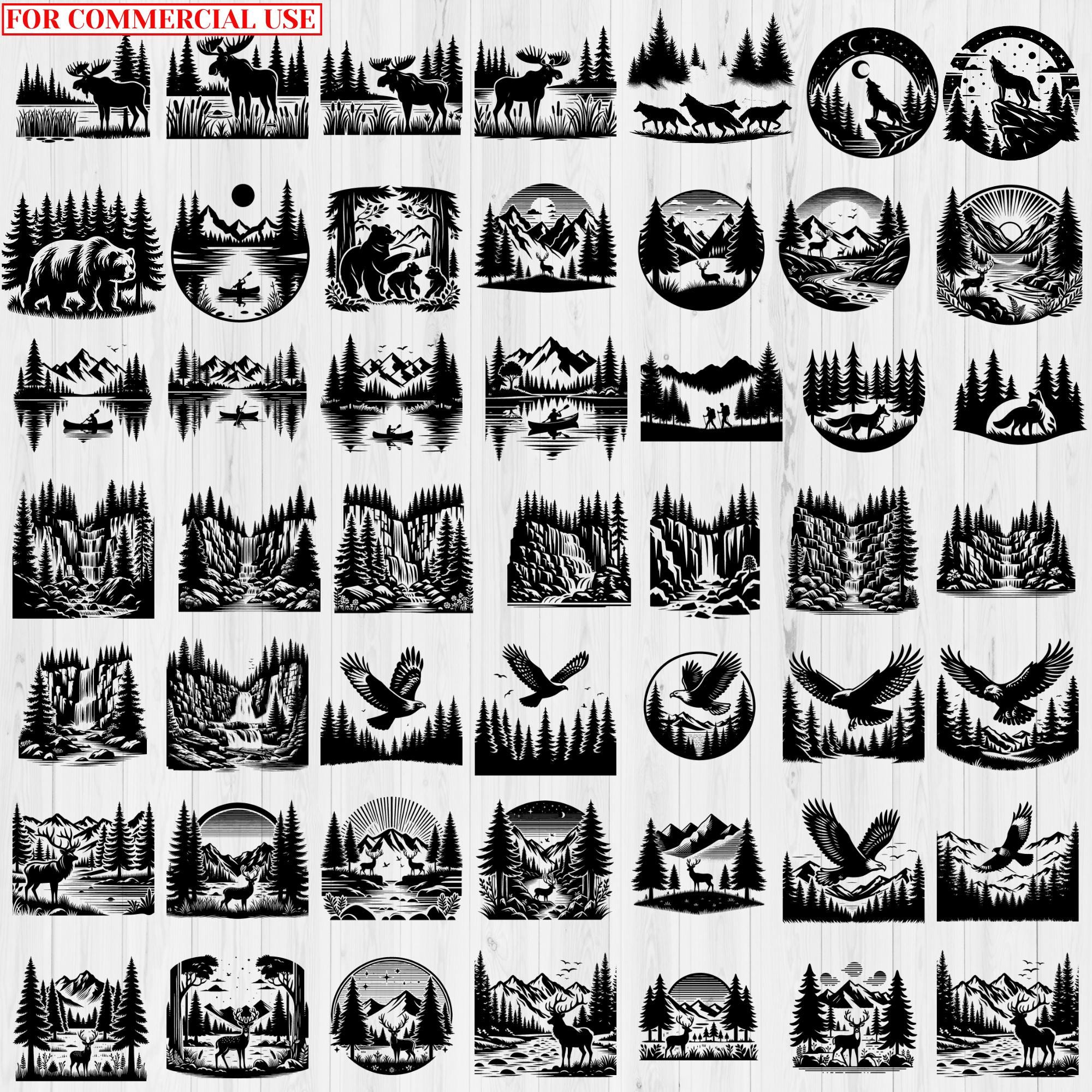 250 Laser Engraved Forest Scene SVG Bundle for Laser Cutting | Mountain ...