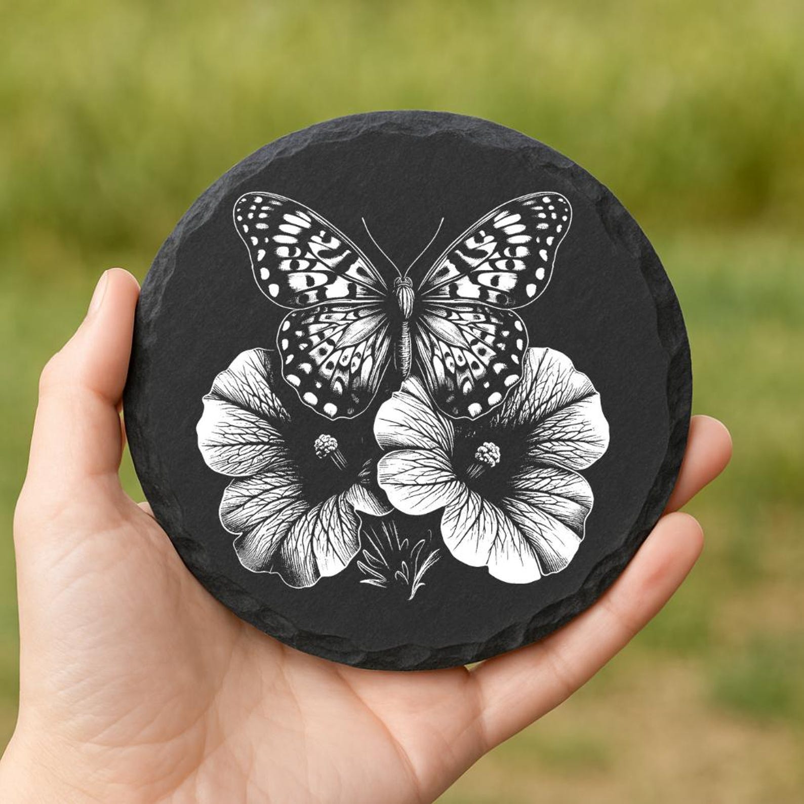 169 Butterfly and Flower Slate Engraving Files: Floral Butterfly PNG ...