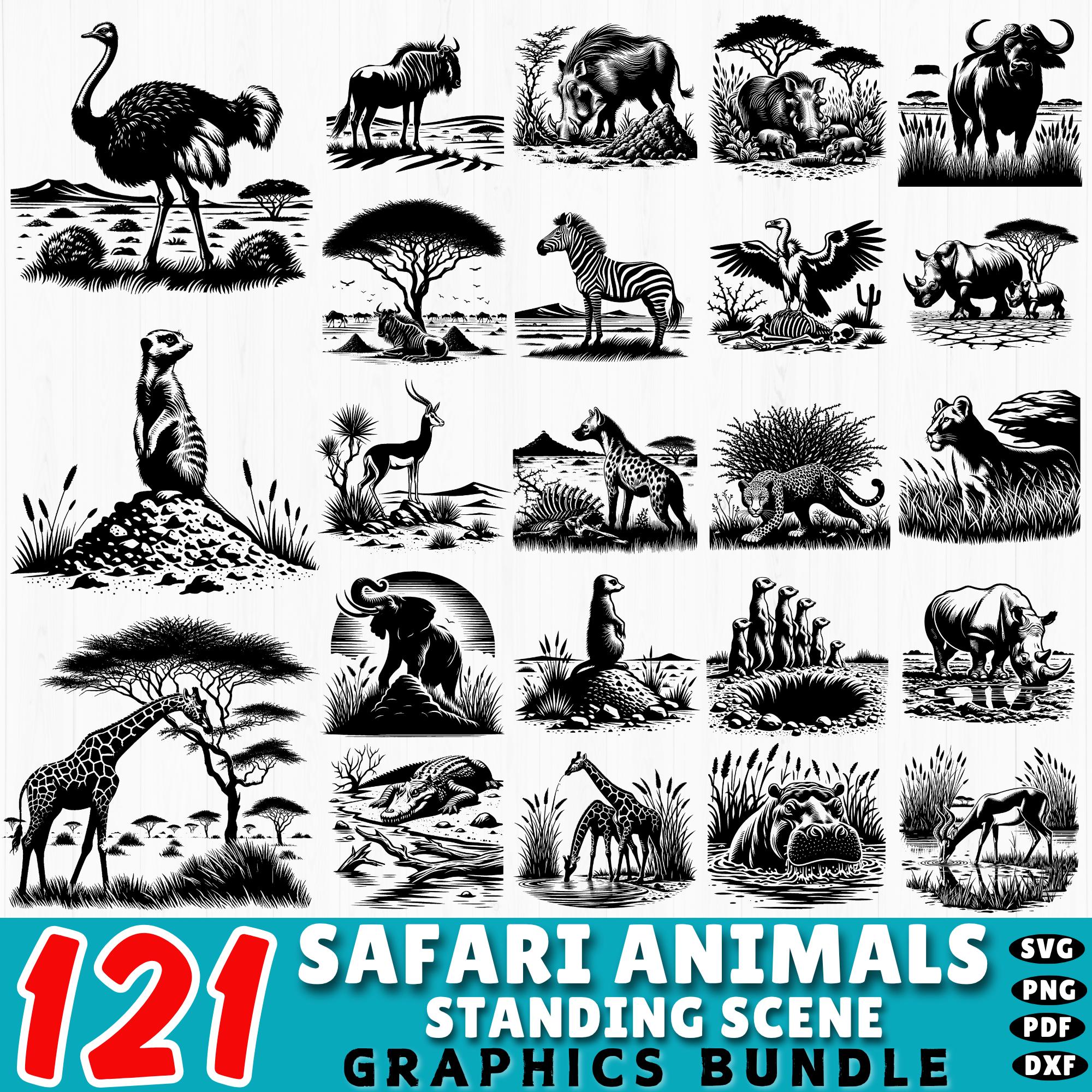 Safari Animals SVG Bundle: African Wildlife Silhouette Cut Files ...