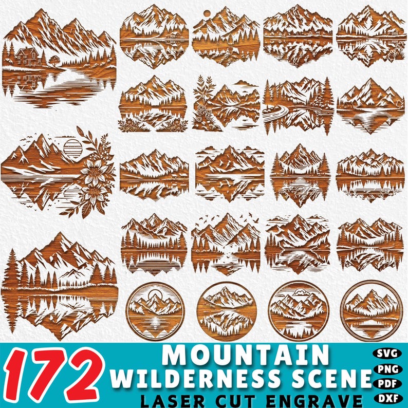 Mountain Wilderness Scene SVG Bundle: Laser Cut Files, CNC Designs - Etsy