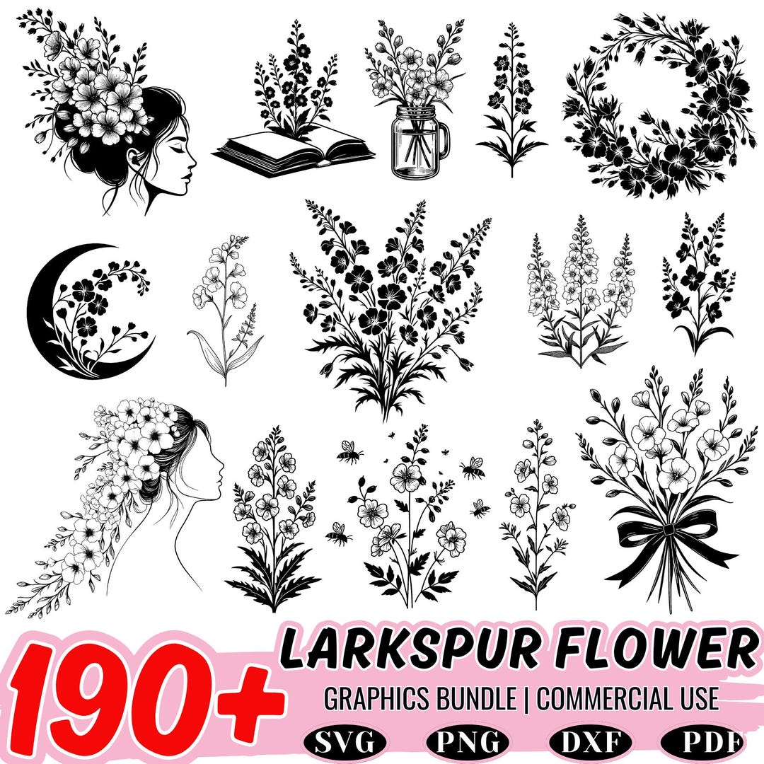 190+ Larkspur Flower SVG | DXF Bundle | Floral Clipart | Cricut Cut ...