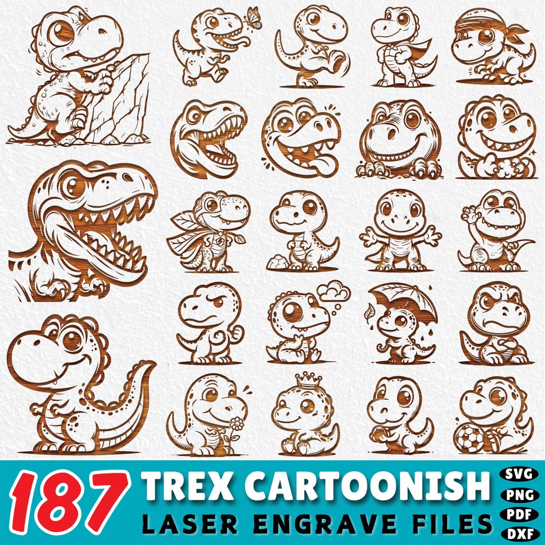 Laser Engraving Files 187 T-rex Laser Cut Svg | Cartoon Dinosaur Dxf ...