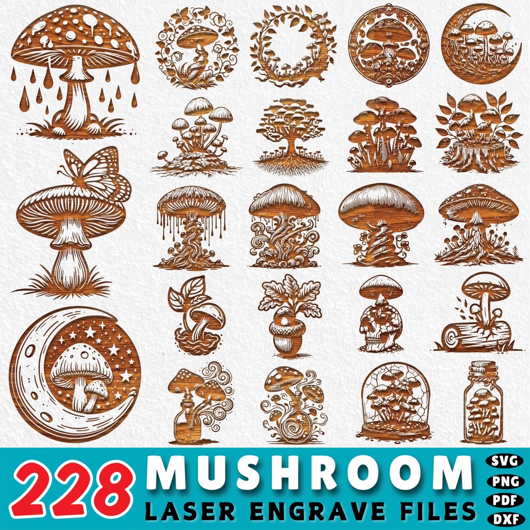 Laser Engraving Files 228 Mushroom Laser Cut SVG | Forest Fungi DXF ...