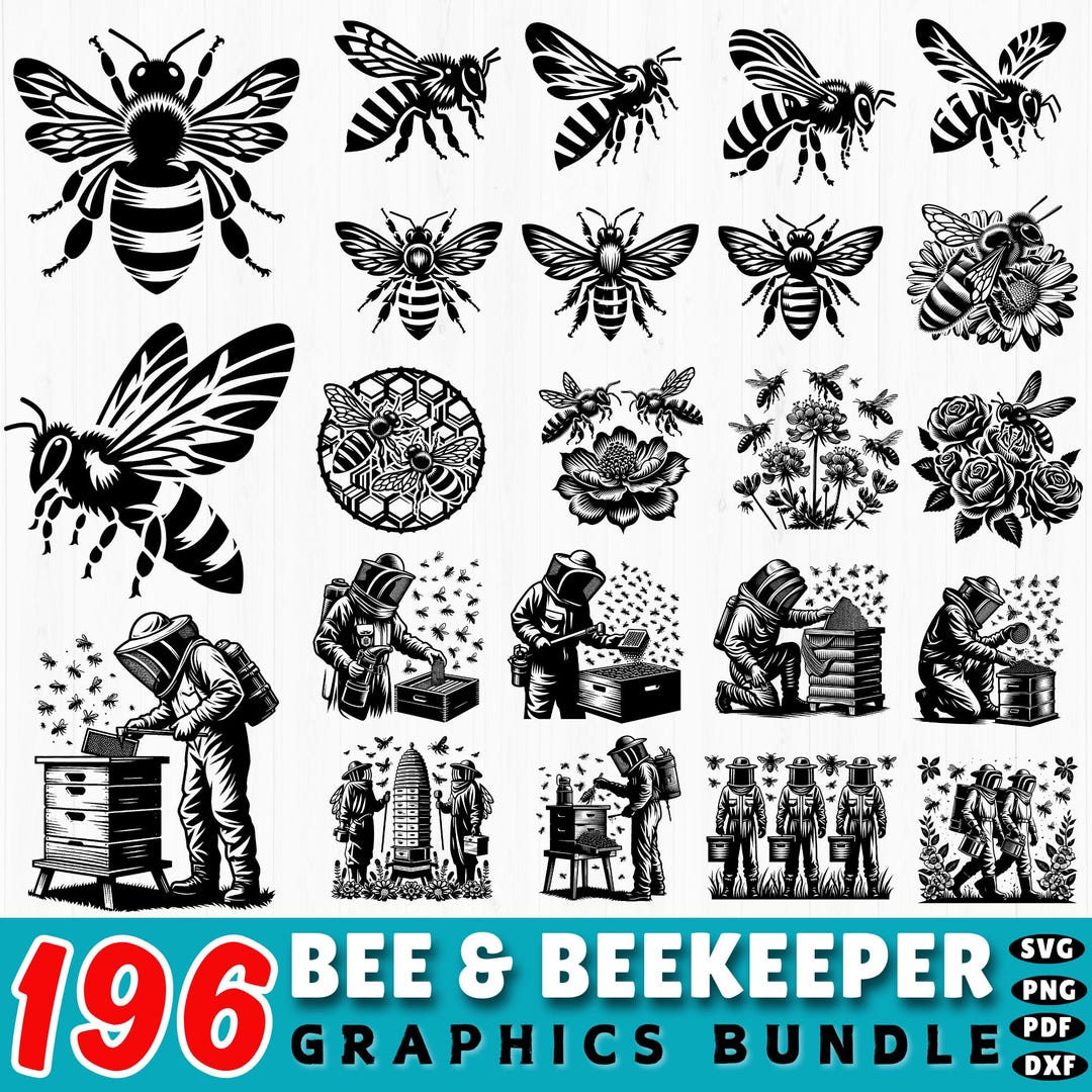 196 Bee and Beekeeper SVG Bundle: Honeycomb Clipart, Beehive, Honey Jar ...