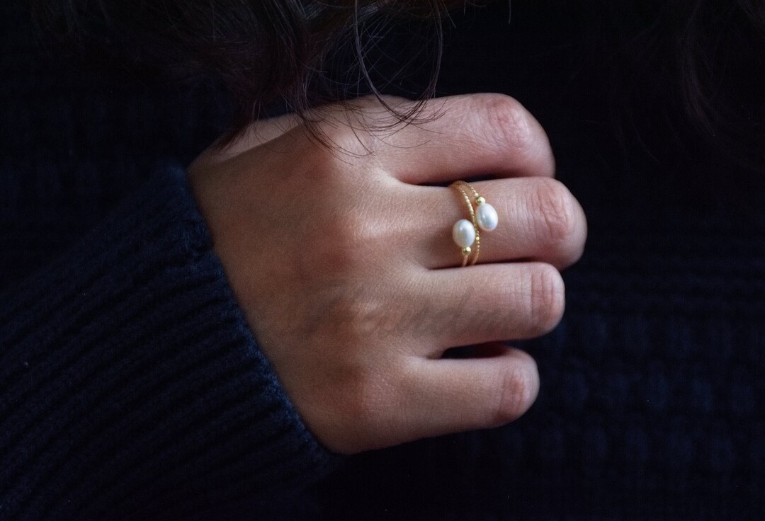 Gold Freshwater Pearl Open Ring, Pearl Cuff Ring,dainty Multi Layered ...