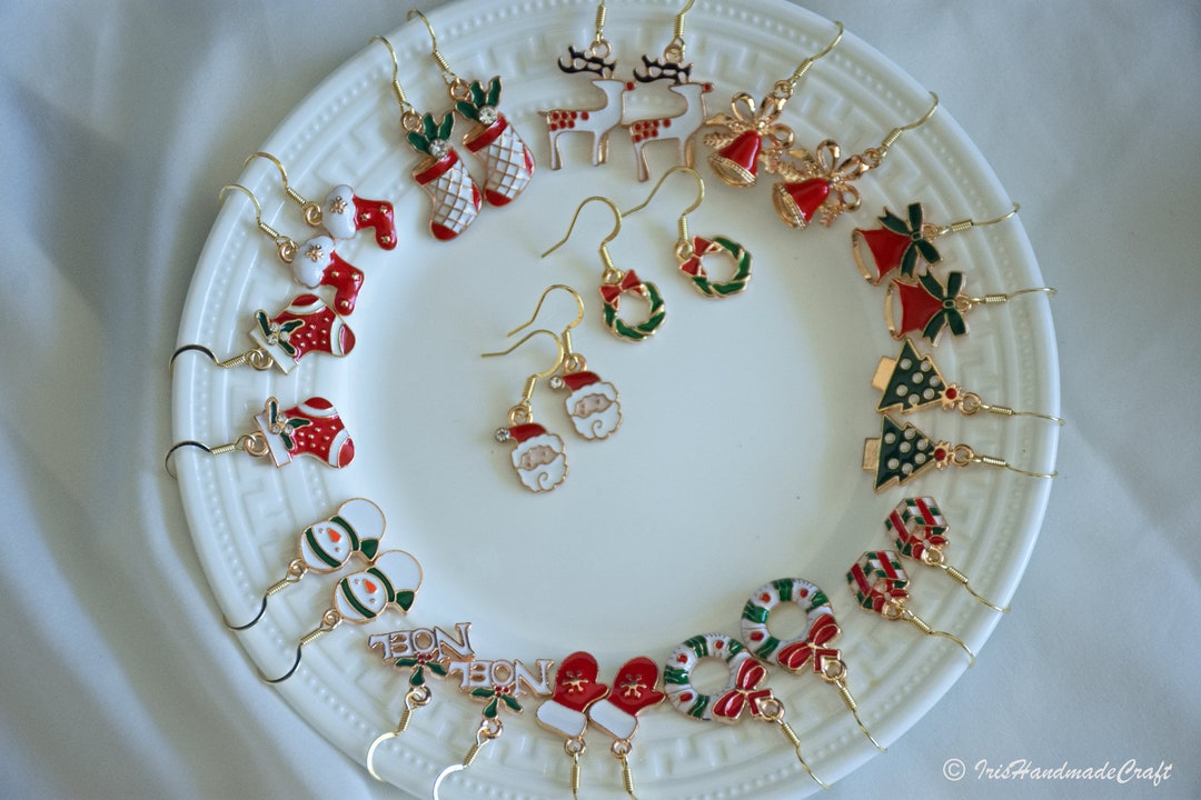 Handmade Christmas Dangle Earrings | Gold Plated Hook Earrings ...
