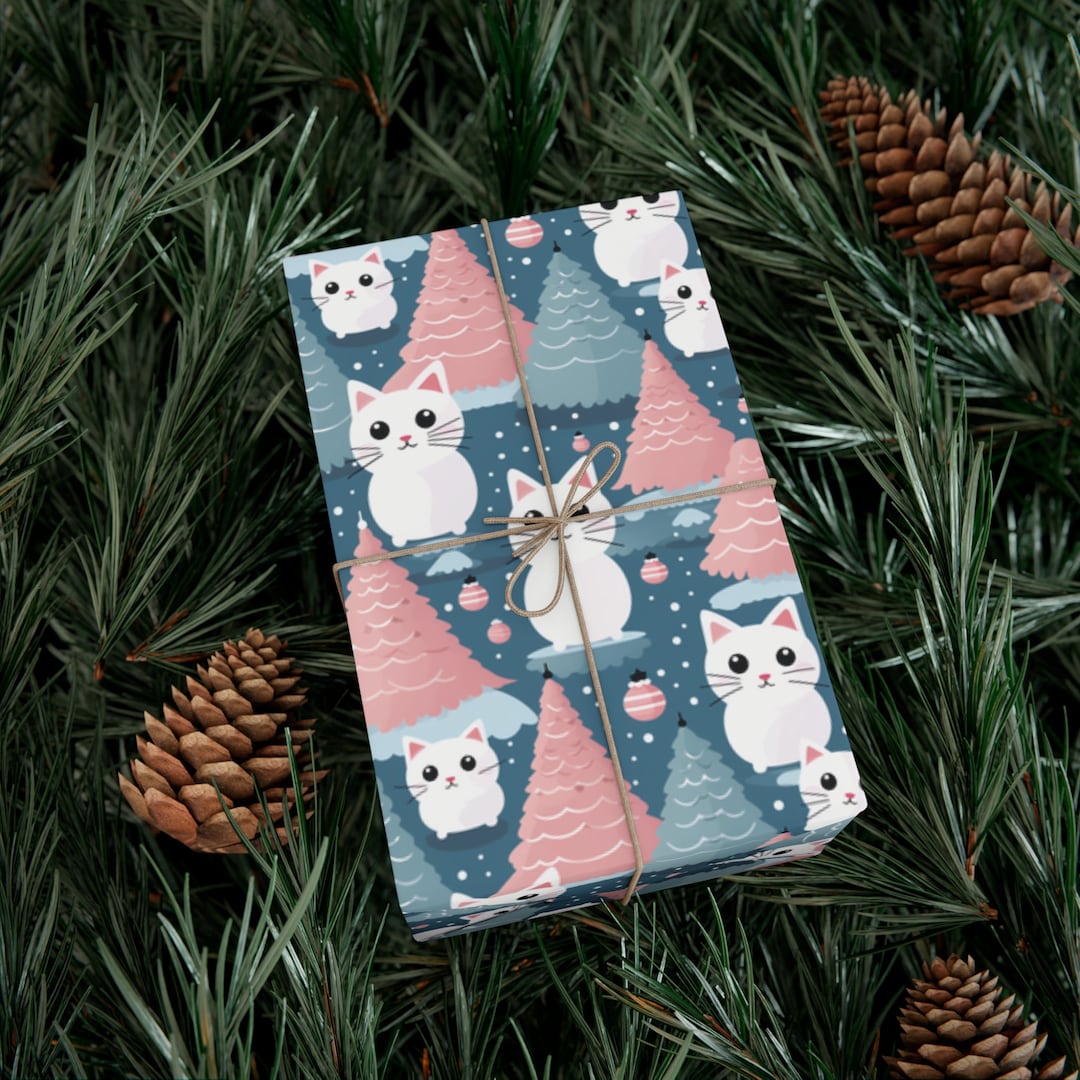 Christmas Cats Wrapping Paper Pink Christmas Gift Wrap - Etsy