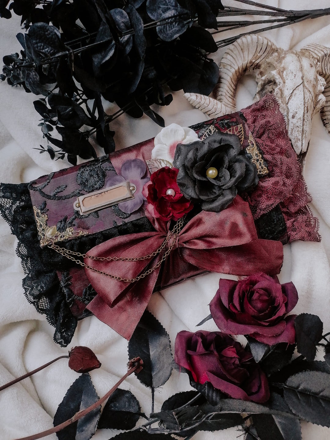 A5 Journal Notebook Clutch Type Gothic Black Burgundy Purple Floral ...