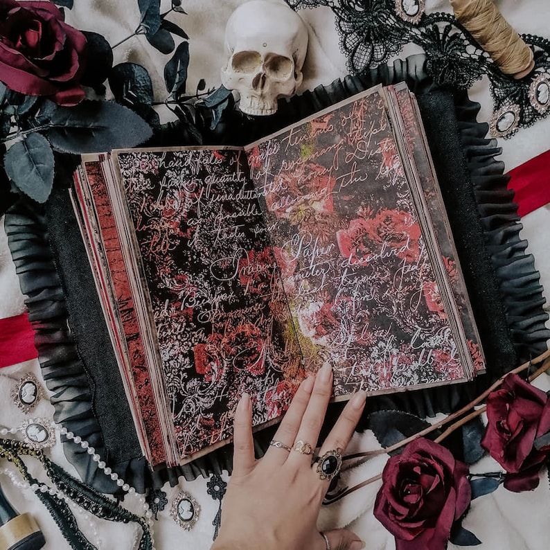 Journal Notebook Hard Cover Gothic Bat Skull Vampire Black Red Handmade ...