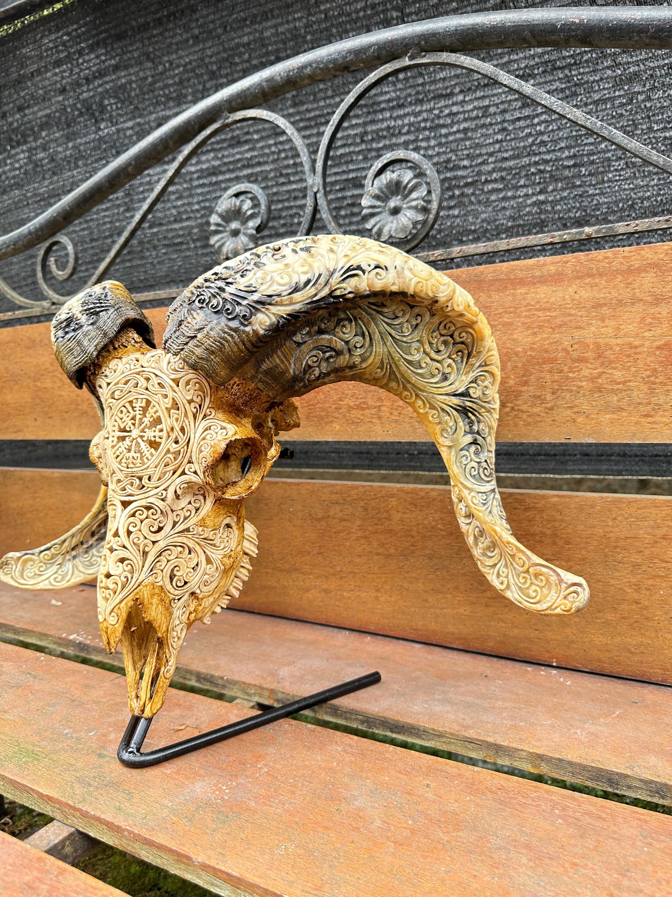 Hand Carved Ram Skull With Horns: Indonesian Sheep Skull Art - Etsy