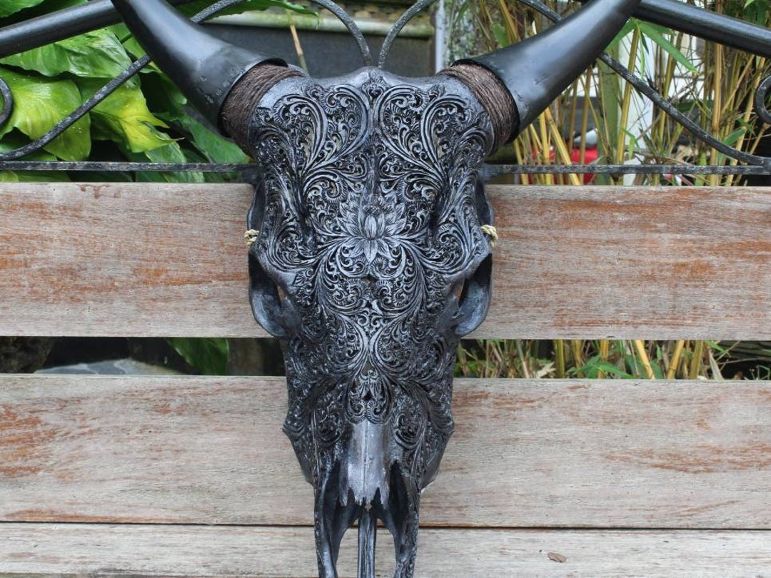 BIG Cow Skull Carving - HAND Carved Asian Cow Skull With Horn for Wall ...