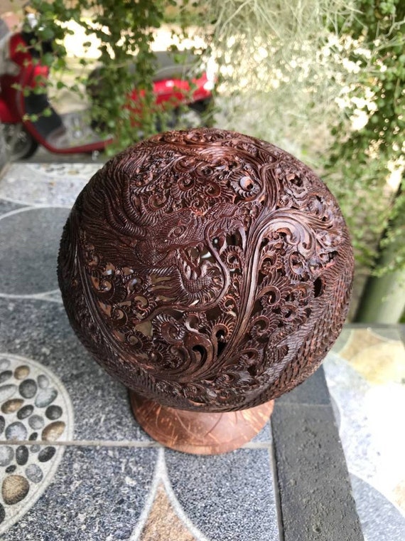 Coconut Shell Carving Coconut Lamp Coconut Candle | Etsy