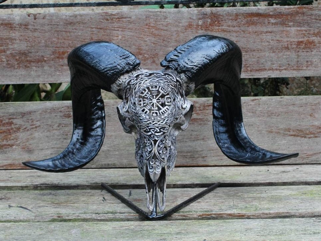 Carved RAM SKULL - Real Hand Carved Ram Skull Decor, Ram Skull With ...