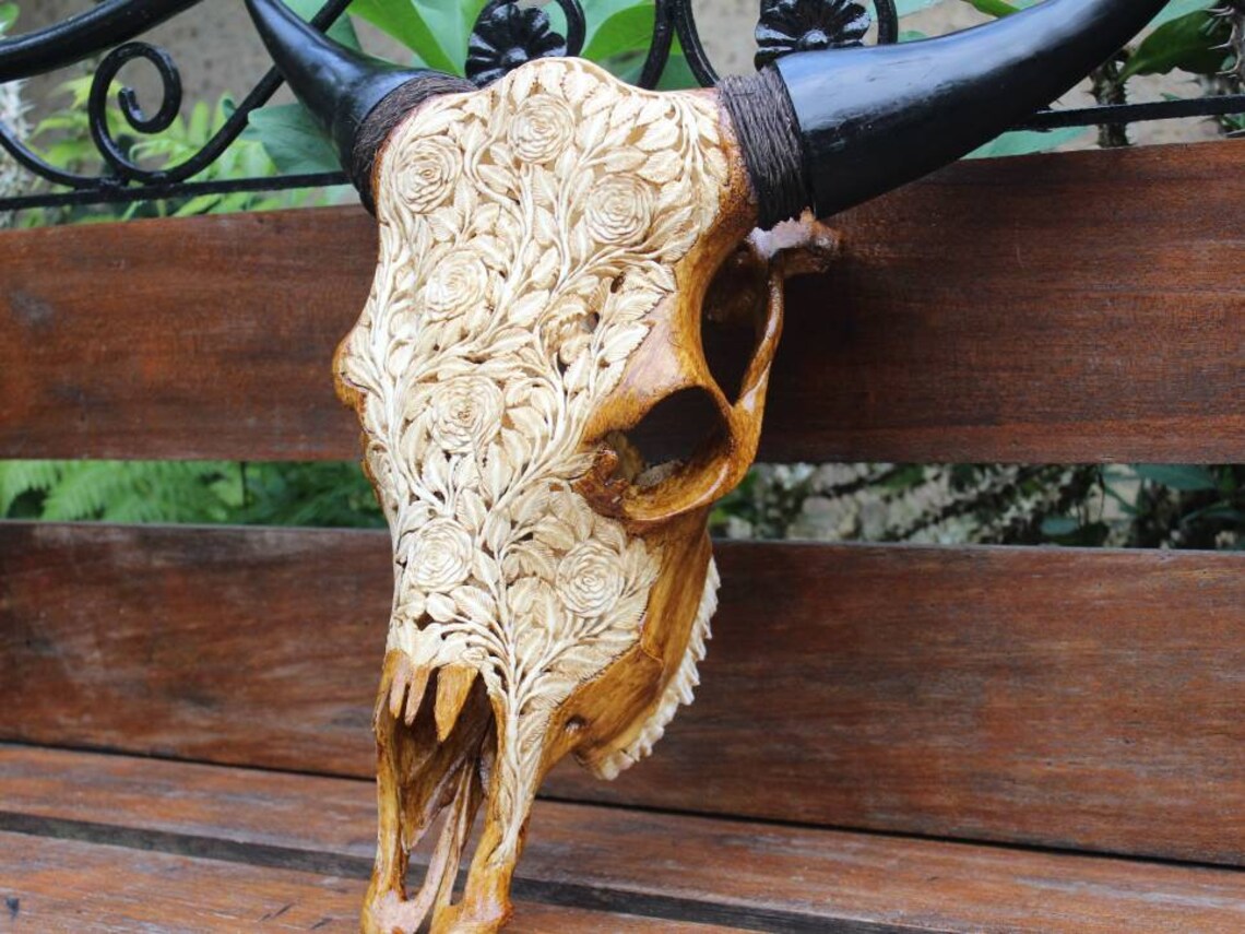 Cow Skull Carving REAL Cow Skull Wall Decor Carving | Etsy