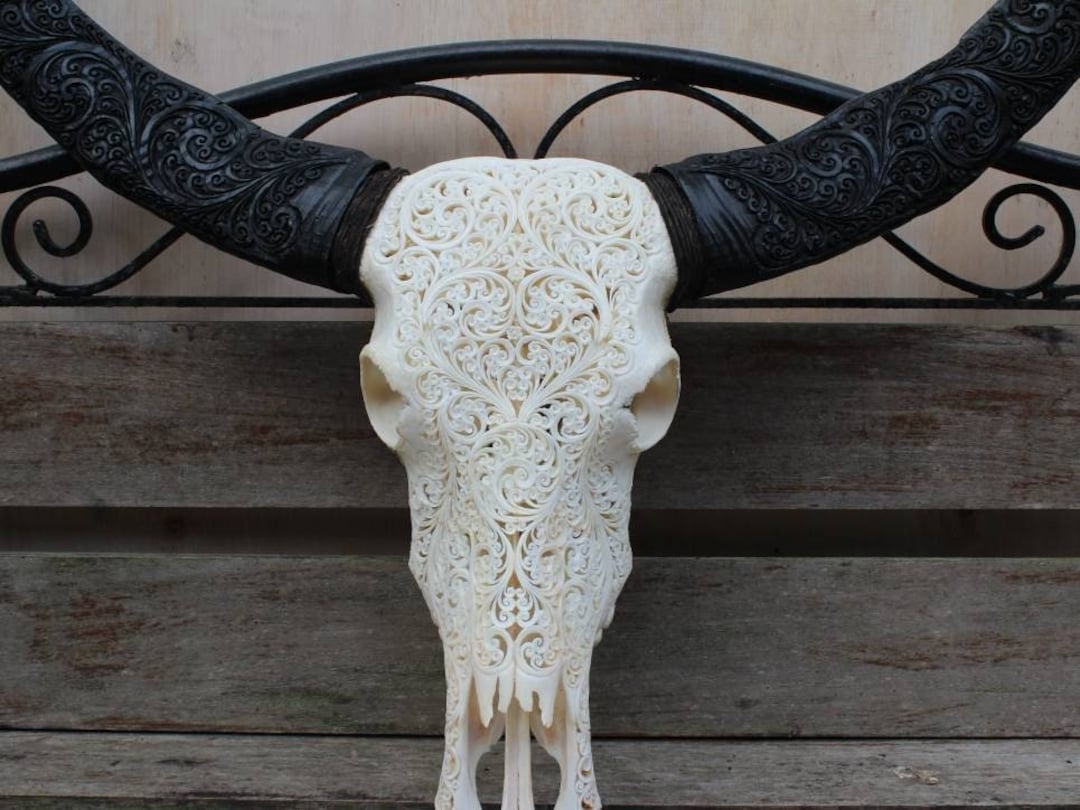 HUGE Buffalo Skull Carving Carved Buffalo Skull With Horn Carving. - Etsy