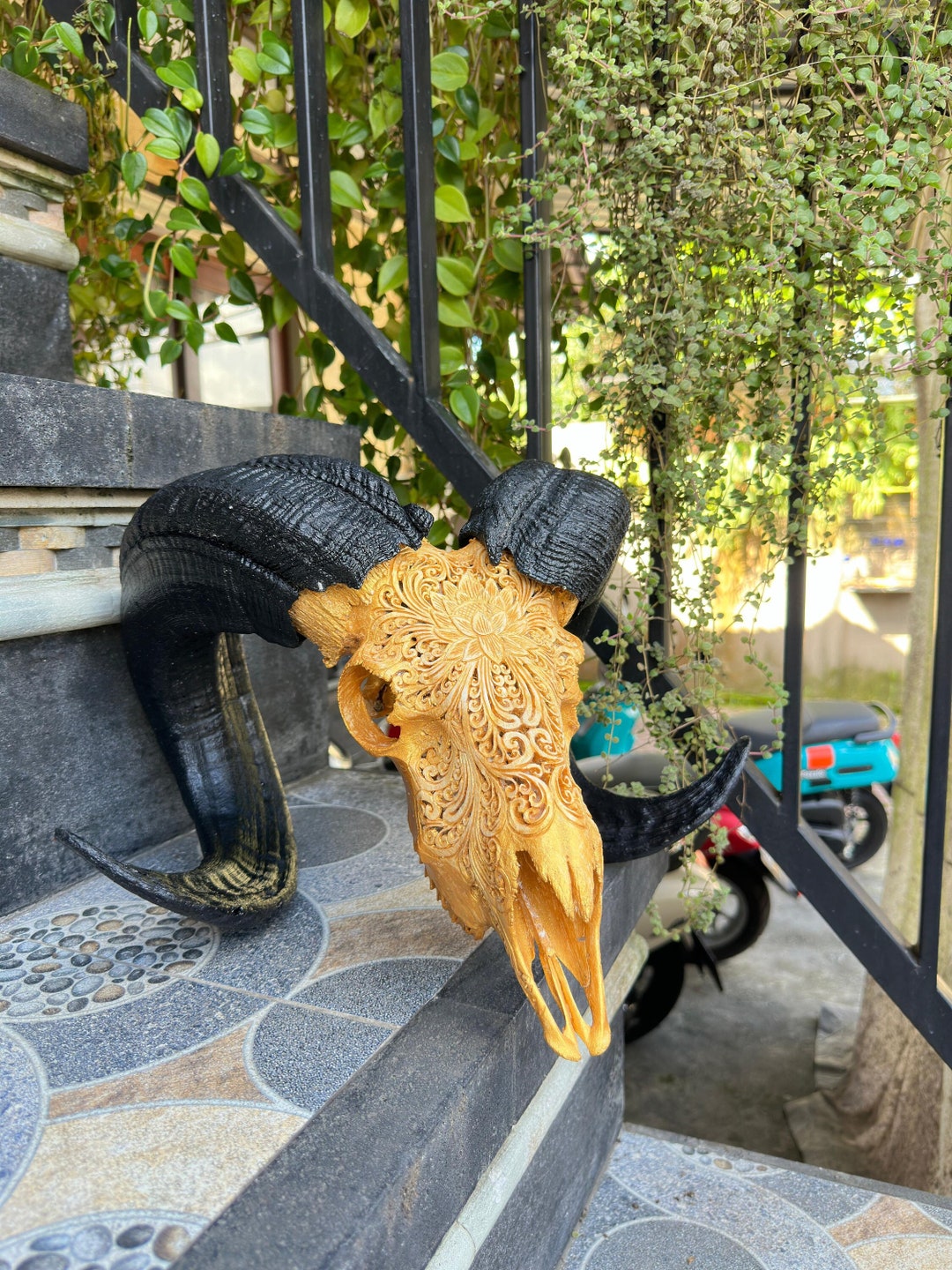 Hand Carved Ram Skull Decor: Real Indonesian Sheep Skull - Etsy