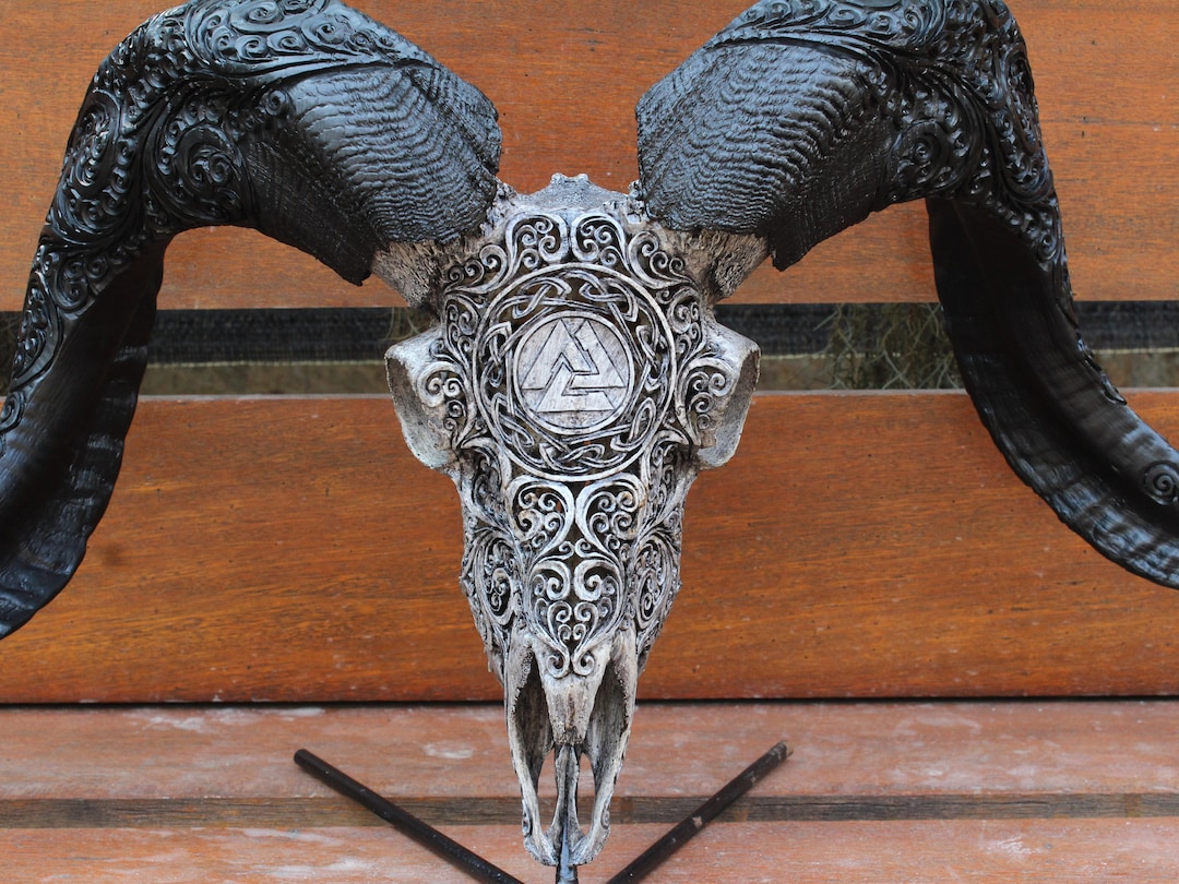 CARVED Ram Skull Decor REAL Hand Carved Ram Skull With Horn Carving. - Etsy