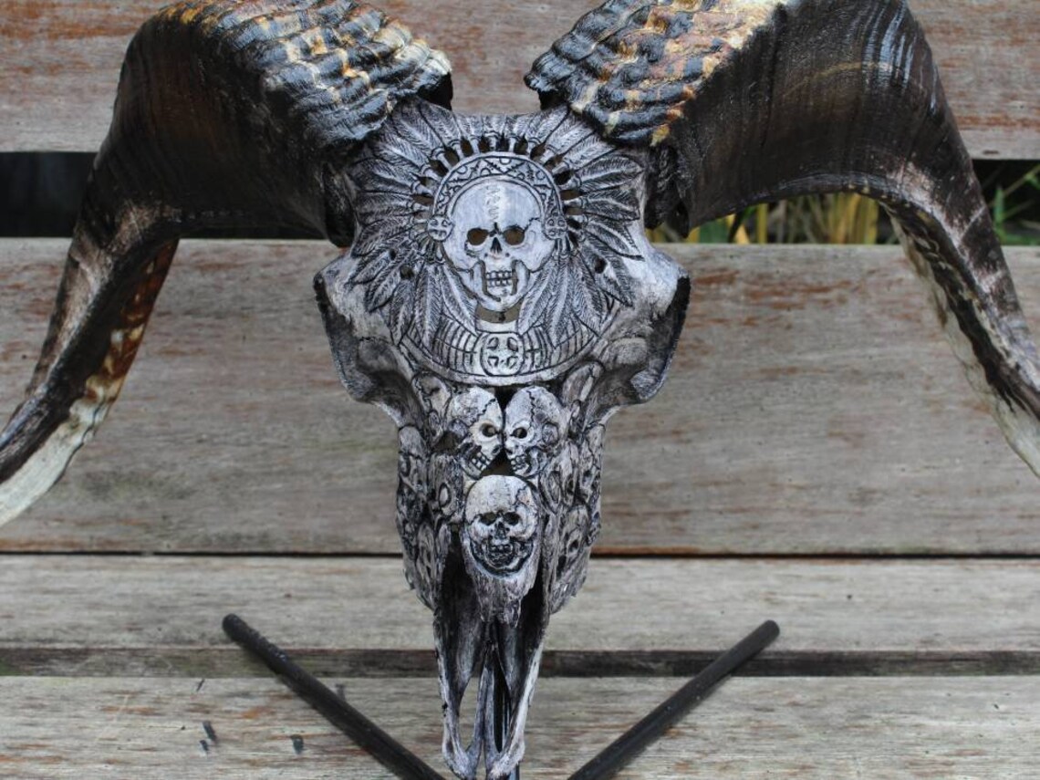 CARVED Ram Skull REAL Hand Carved Ram Skull Decor Ram Skull - Etsy