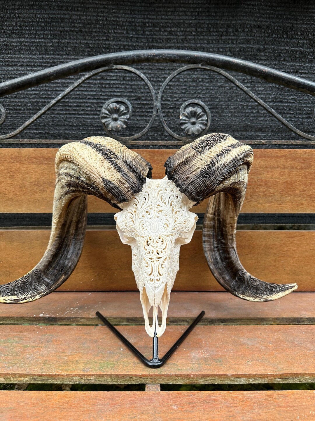 Hand Carved Ram Skull With Horns: Indonesian Sheep Skull Decor - Etsy