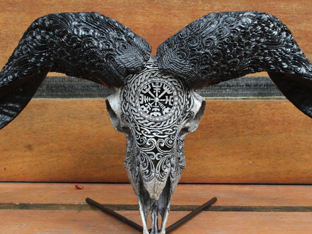 CARVED BIG Ram Skull REAL Hand Carved Ram Skull With Horn Carving, Ram ...