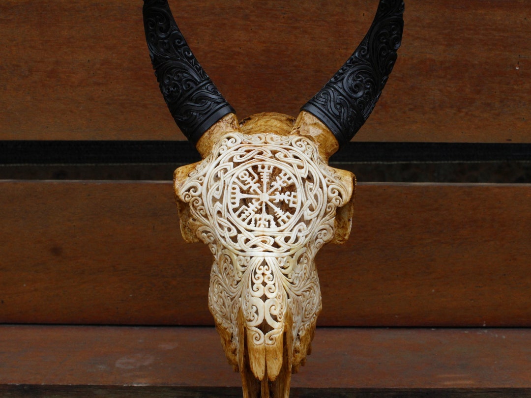 Hand Carved Goat Skull With Horn Carving Brown Antic Decor - Etsy
