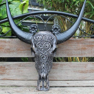Water Buffalo Skull Carving - REAL Hand Carved Buffalo Skull Wall Decor ...