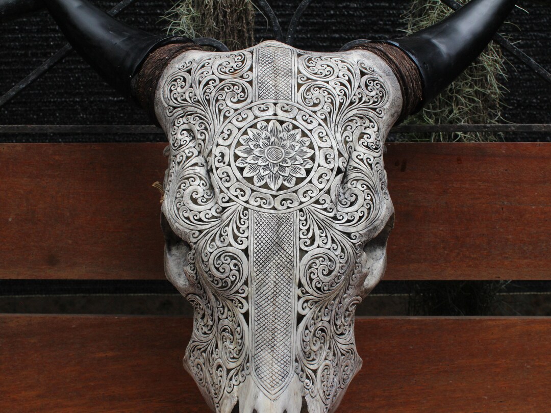 BIG Cow Skull Carving HAND Carved Asian Cow Skull With Horn for Wall ...