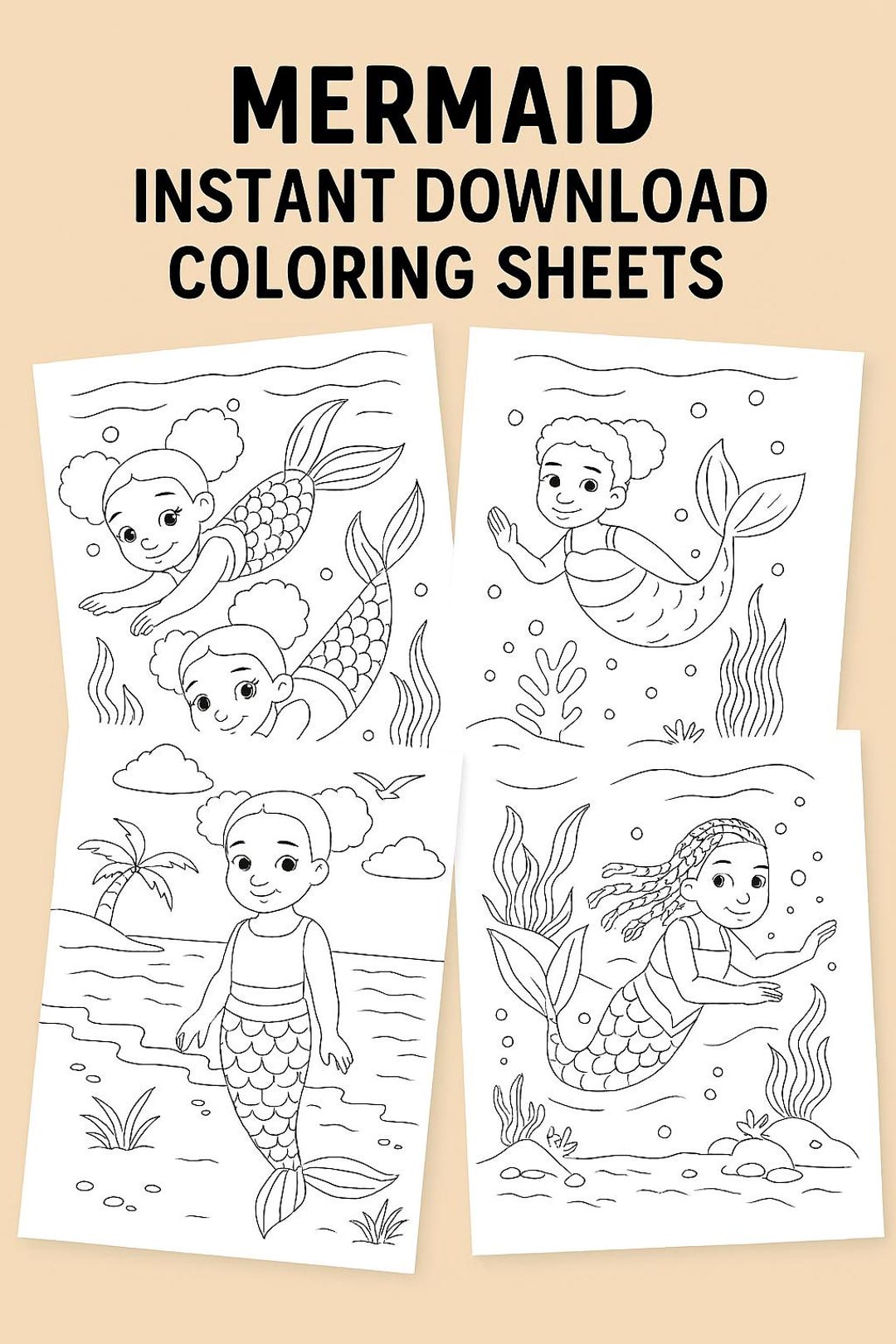 15 Mermaid Coloring Pages Book African American Black Home School ...