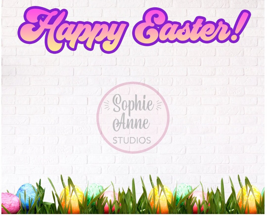 Happy Easter Spring Digital Background White Brick Colorful Eggs ...