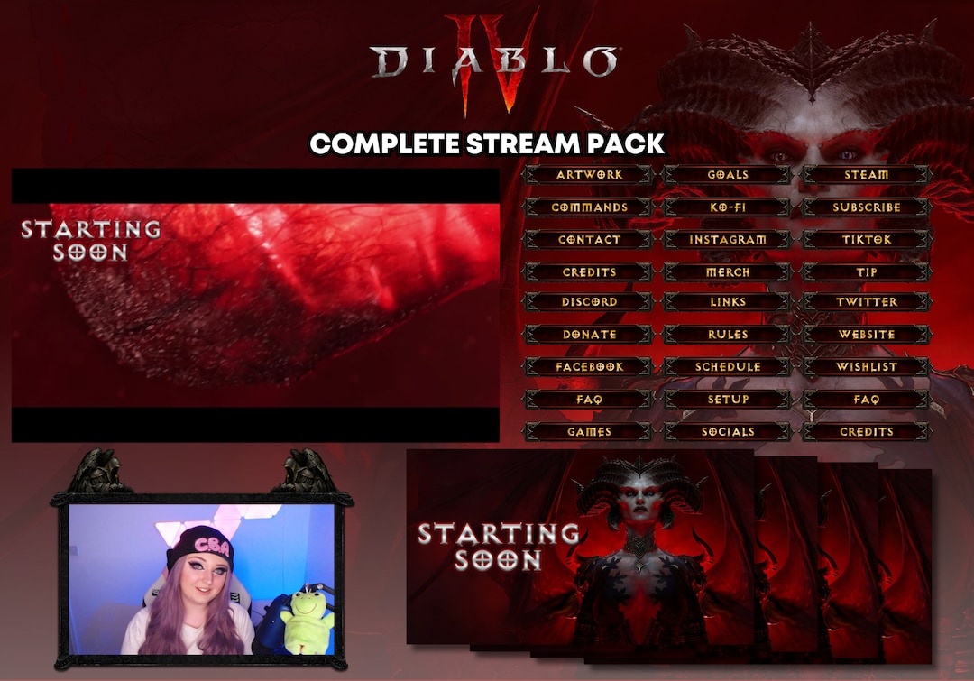 DIABLO 4 Animated Stream Pack Overlays Scenes Webcam Border Panels ...