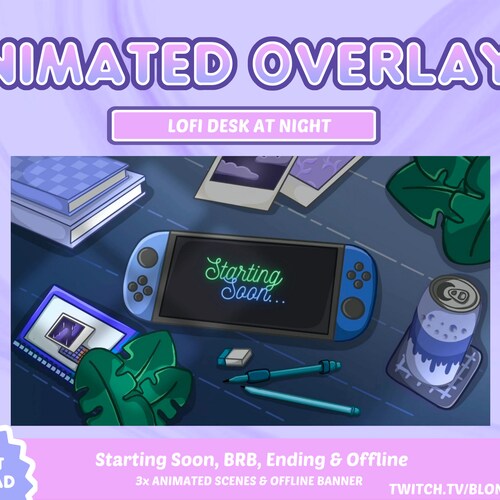 Animated Twitch Stream Package Overlay / Retro Lofi Desk Night - Etsy