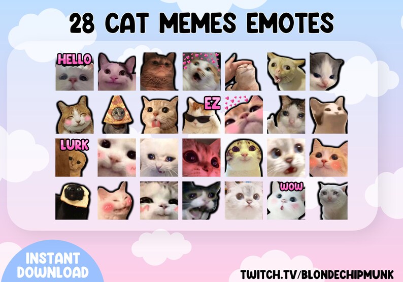 28x Kawaii Cat Memes Emotes for Twitch Youtube Discord Cute - Etsy ...
