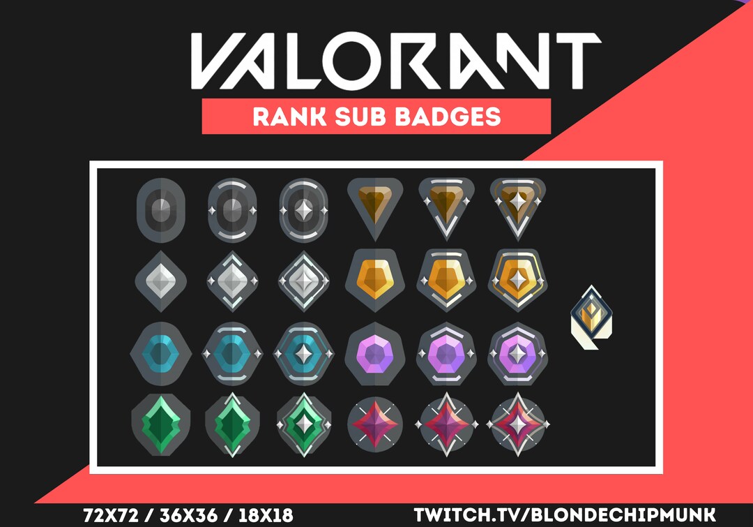 Valorant Ranks 25x Sub Badges Bit Badges for Twitch, Youtube, Discord ...