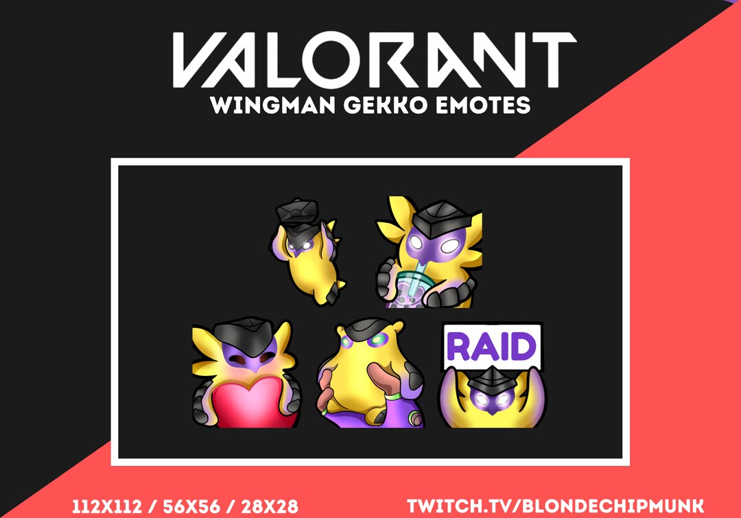 Valorant Wingman Gekko Emotes para Twitch, YouTube, Discord Heart Raid ...