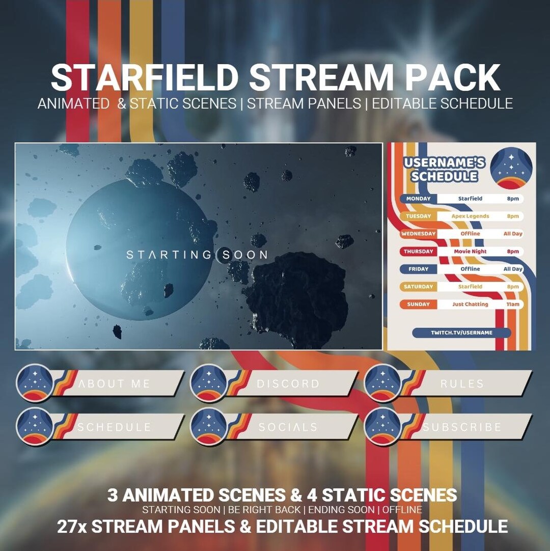 STARFIELD Animated Stream Pack Overlays Scenes Panels Stream Schedule ...