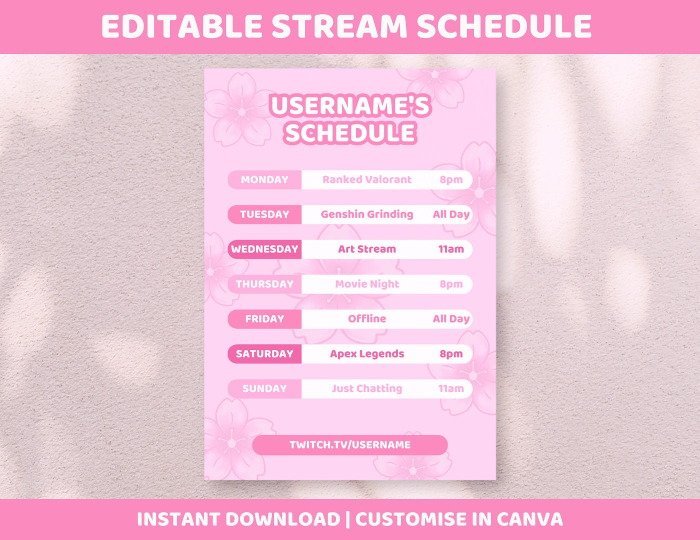 Cute Pastel Sakura Cherry Blossom Weekly Stream Schedule - Etsy
