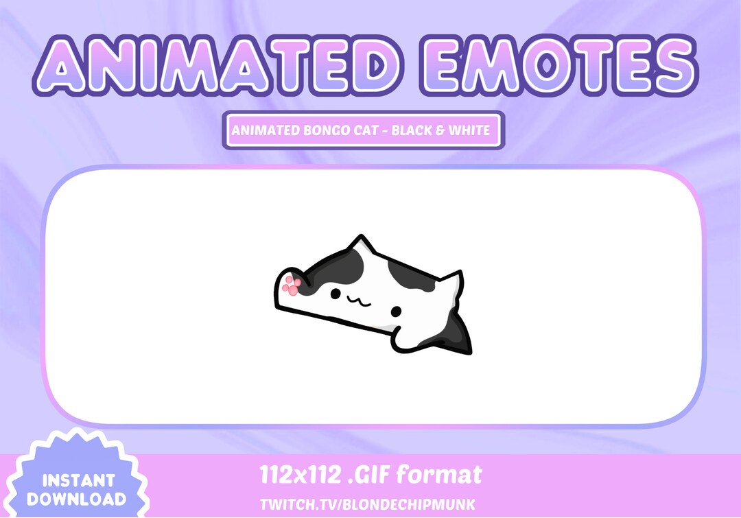 Black & White ANIMATED Bongo Cat Emote Twitch Youtube Discord Cute ...