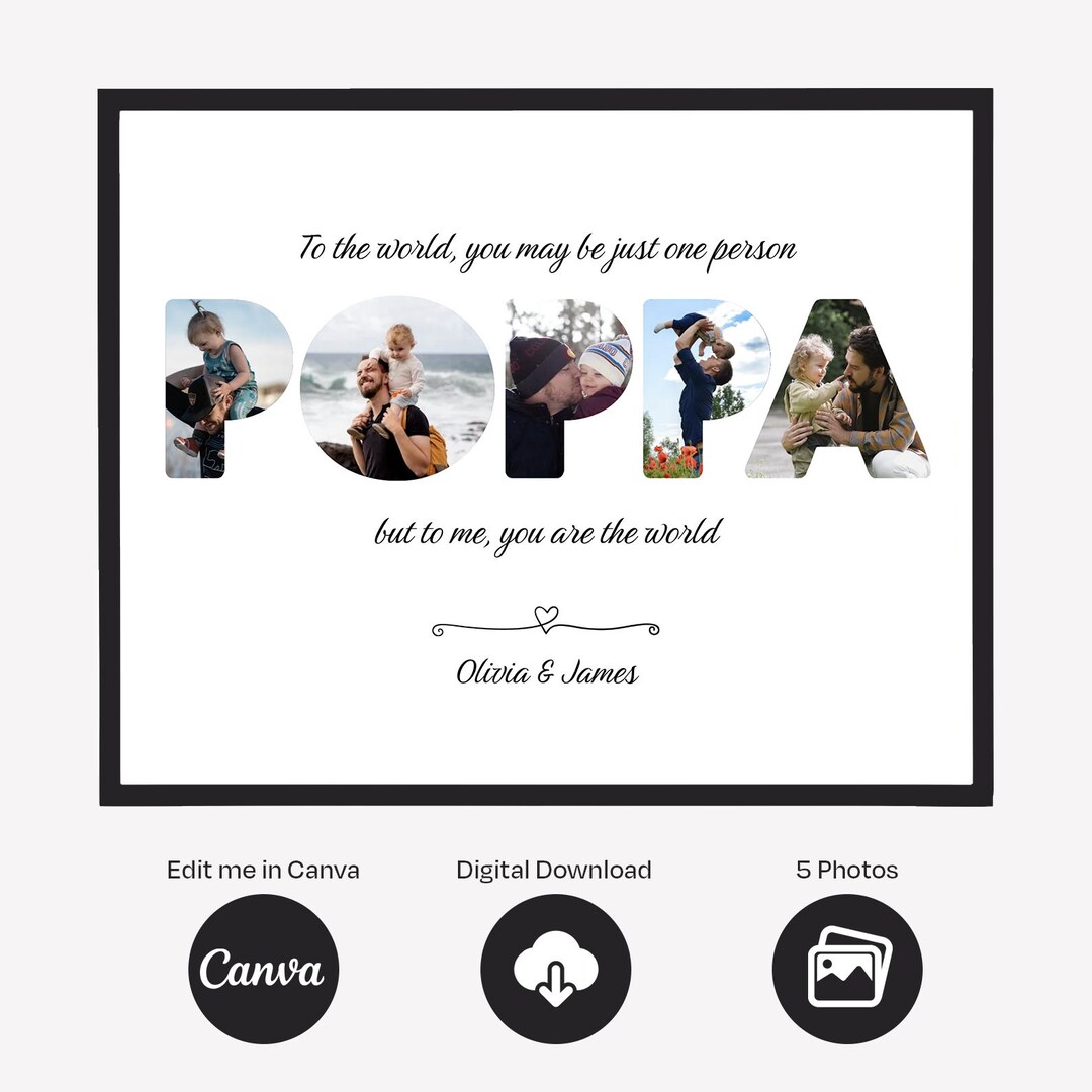 Poppa Photo Collage, Dad Photo Collage, Special Gift for Dad, Father's ...