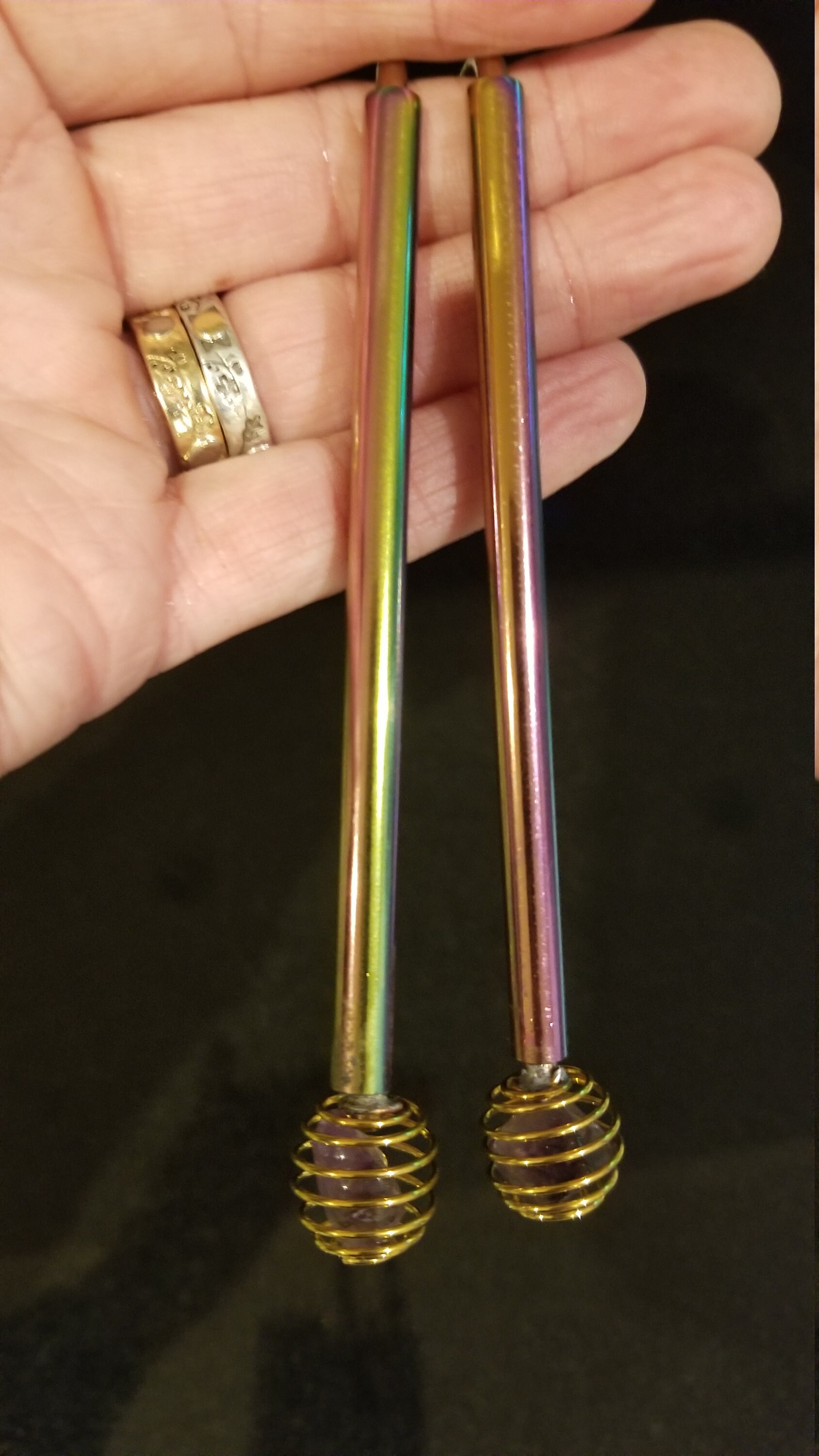 Magnificent Rainbow and Amethyst Bronze Dowsing Rods With Sample Cage ...