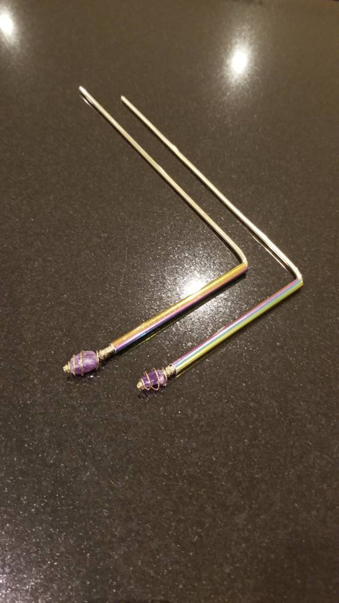 Magnificent Rainbow and Amethyst Bronze Dowsing Rods With Sample Cage ...