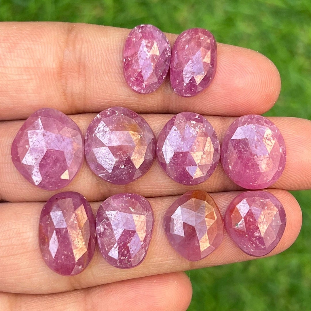 Natural Pink Sapphire Rose Cut Pair Gemstone Faceted Rose Cut Slice 10 ...