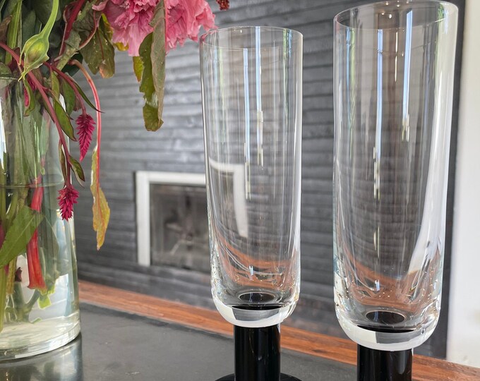 Crate and Barrel VIVA Black Champagne Flutes Set of 2 Excellent ...