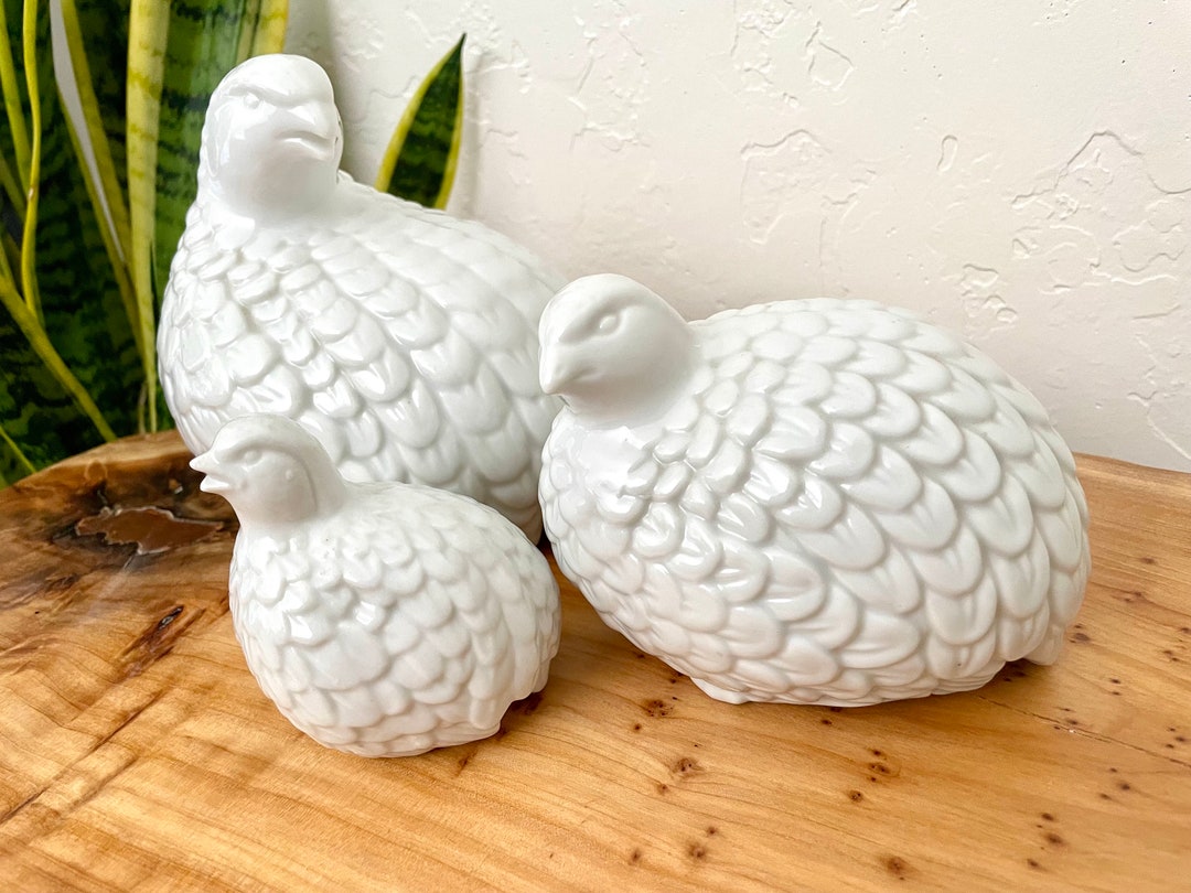 Set of 3 Mid Century White Ceramic Partridge/quail Figuerines in ...